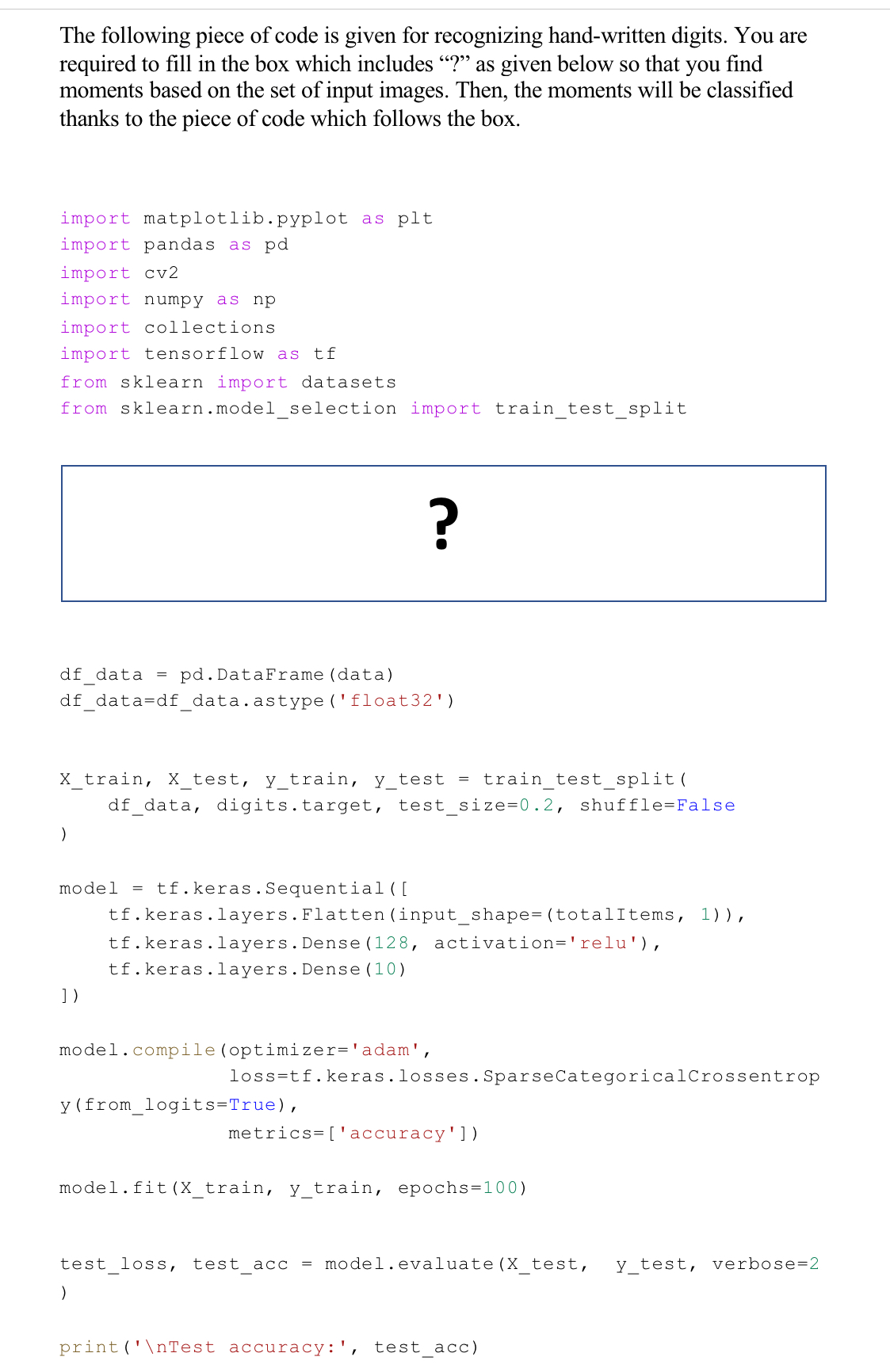 Solved The following piece of code is given for recognizing | Chegg.com