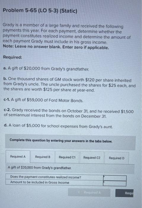 Solved Problem 5-65 (LO 5-3) (Static) Grady is a member of a | Chegg.com