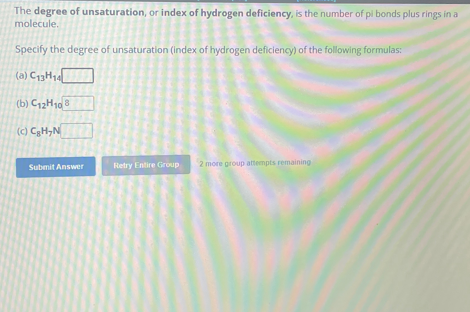 Solved The degree of unsaturation, or index of hydrogen | Chegg.com