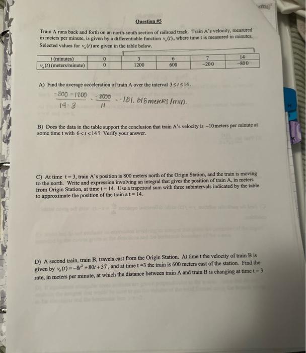 Solved Train A runs back and forth on an north-south section | Chegg.com