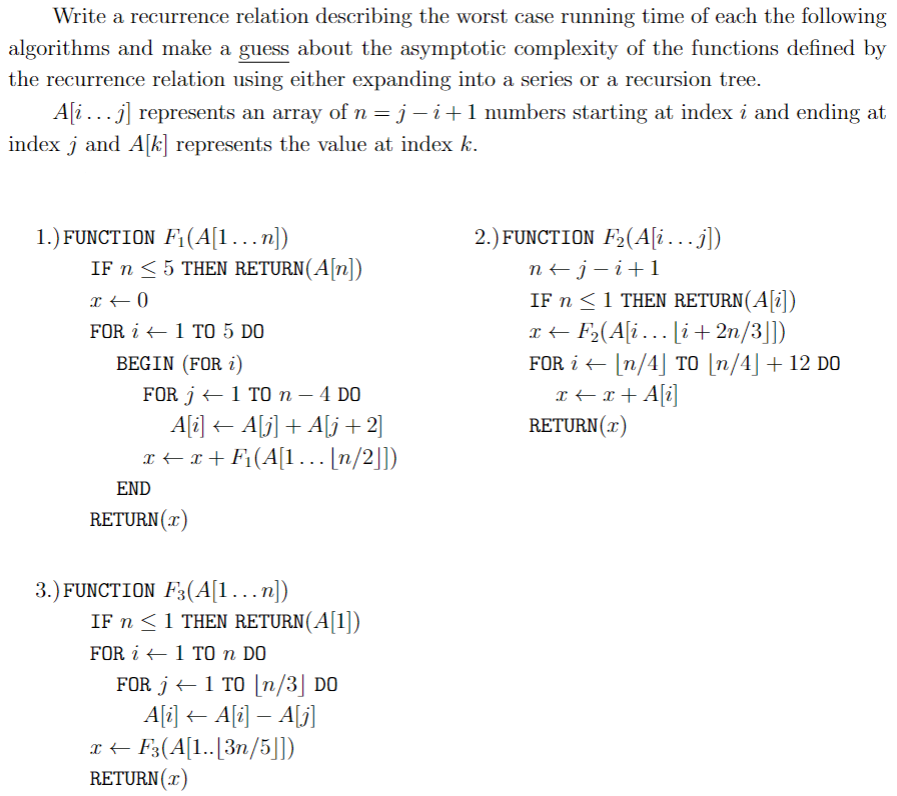 Solved Write a recurrence relation describing the worst case | Chegg.com