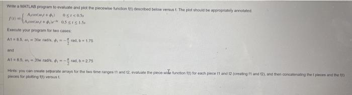 Solved Write A Matlab Program To Evaluate And Plot The