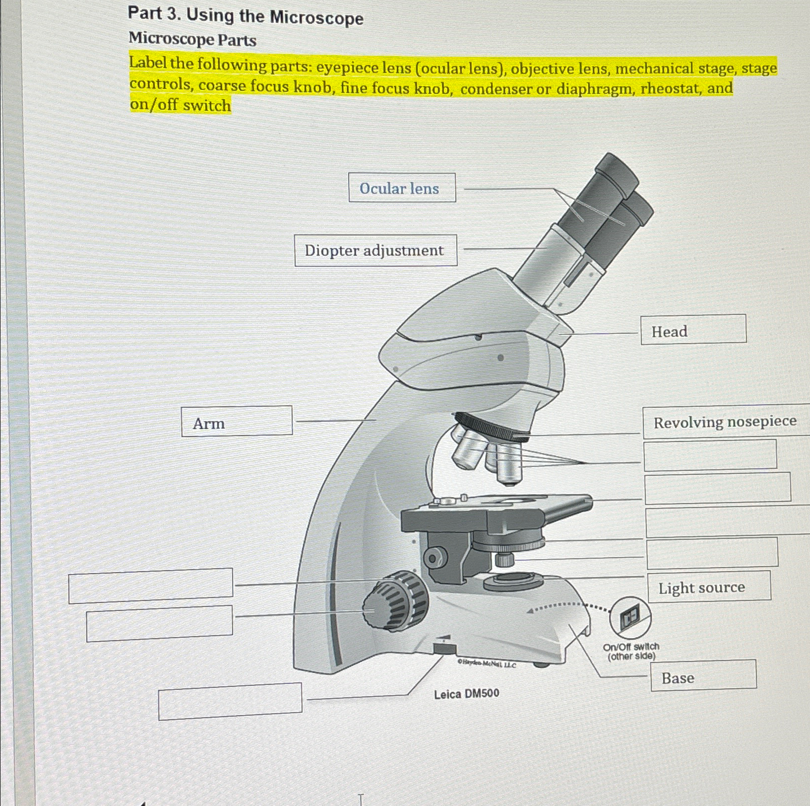 Solved Part 3. ﻿Using the Microscope Microscope PartsLabel | Chegg.com