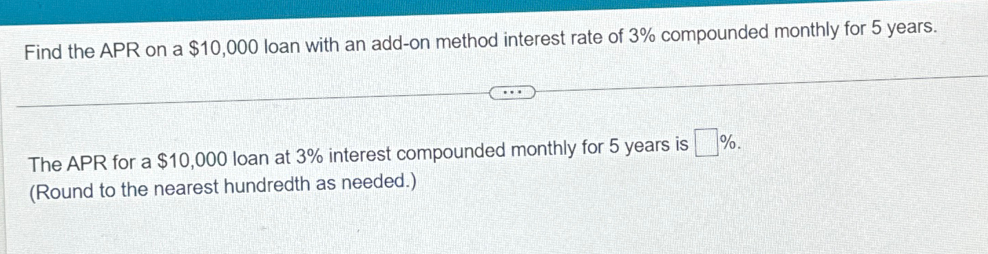 Solved Find the APR on a $10,000 ﻿loan with an add-on method | Chegg.com