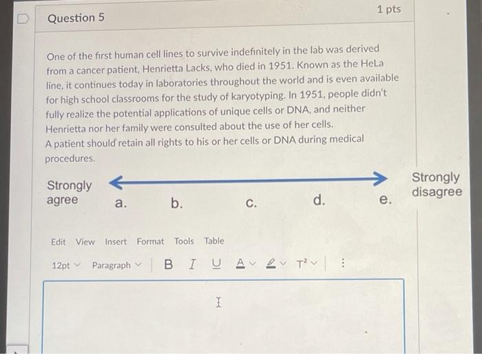Solved 1 pts Question 5 One of the first human cell lines to | Chegg.com
