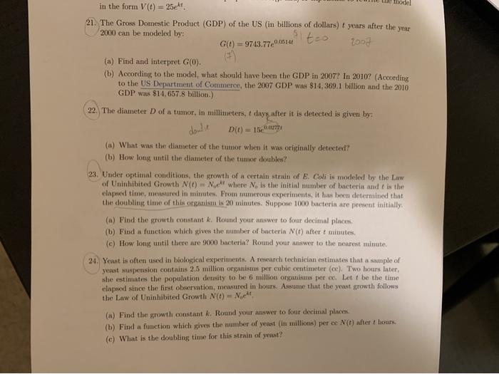 Solved i thotel dowe - 1560079 in the form V(t) - 25e 21. | Chegg.com