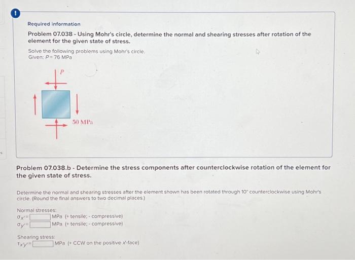 Solved Required information Problem 07.038 - Using Mohr's | Chegg.com