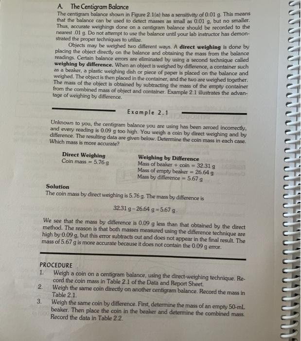 THE USE OF CHEMICAL BALANCES A. The Centigram Balance | Chegg.com