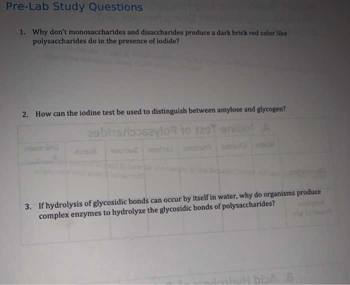 Solved Pre-Lab Study Questions 1. Why don't monosaccharides | Chegg.com