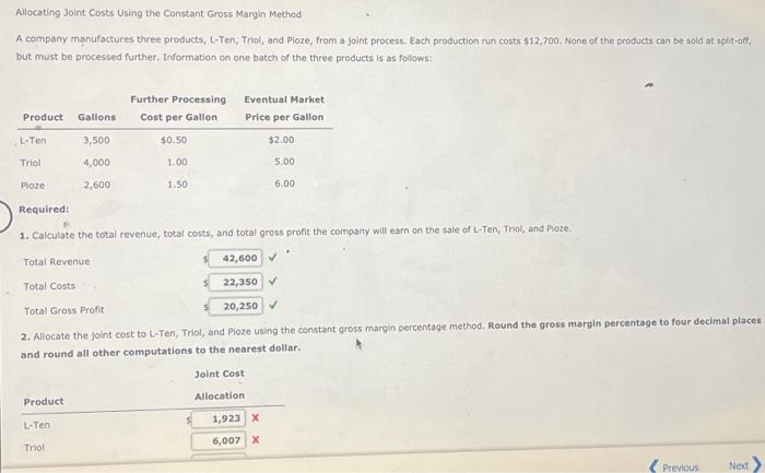 Solved Allocoting Joint Costs Using the Constant Gross | Chegg.com