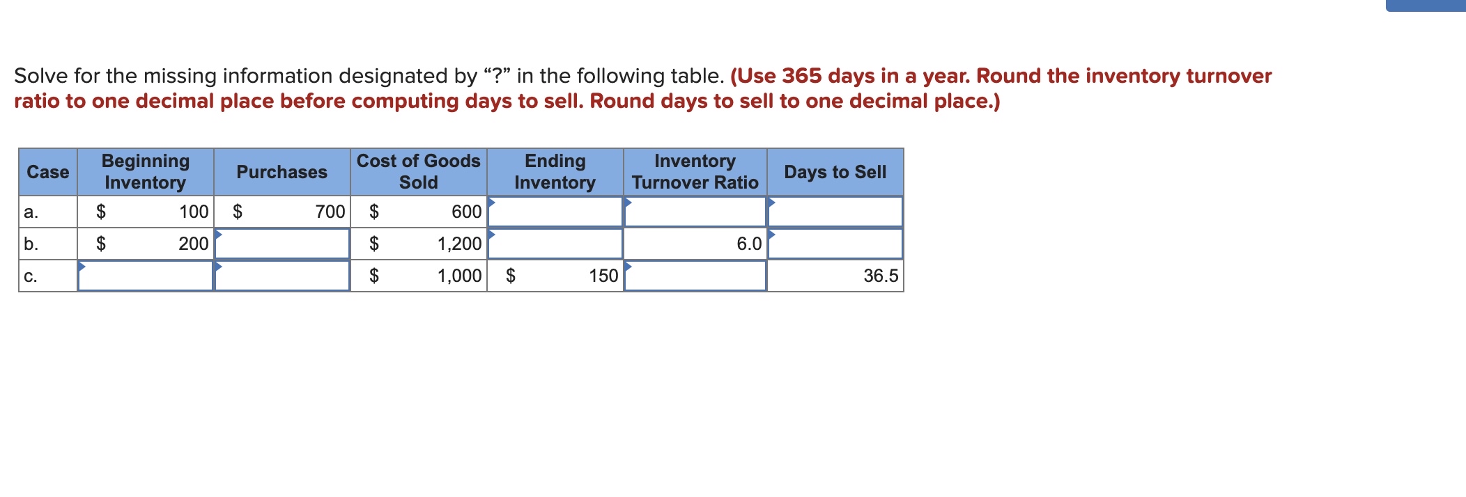 Solved Solve for the missing information designated by "?" | Chegg.com