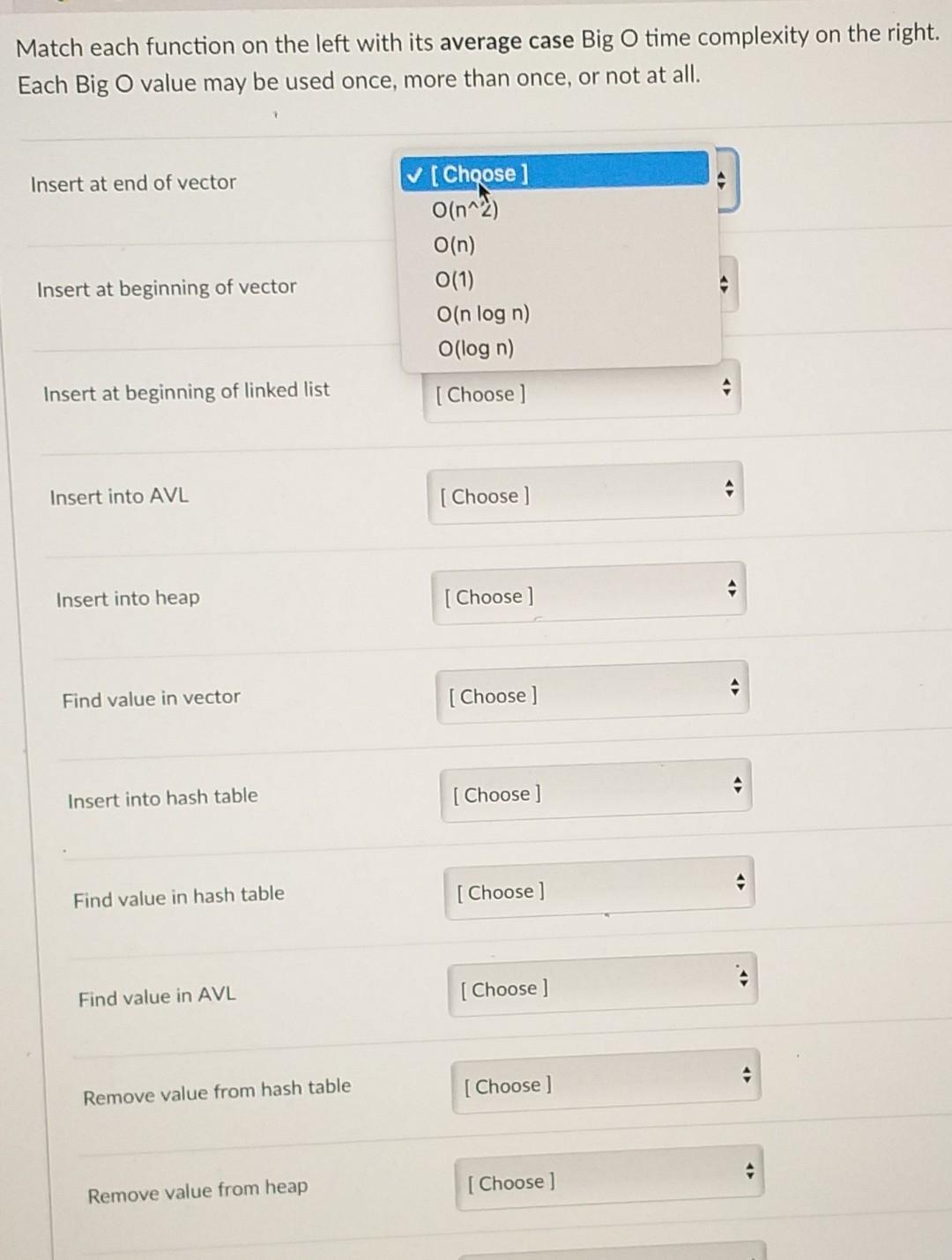Solved Match each function on the left with its average case | Chegg.com