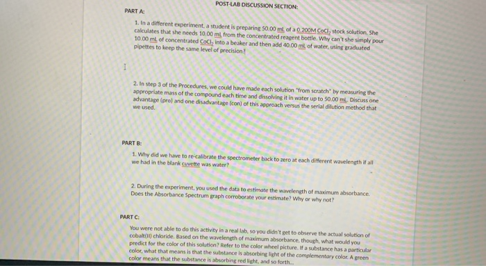 POST-LAB DISCUSSION SECTION: PART A: 1. In a | Chegg.com
