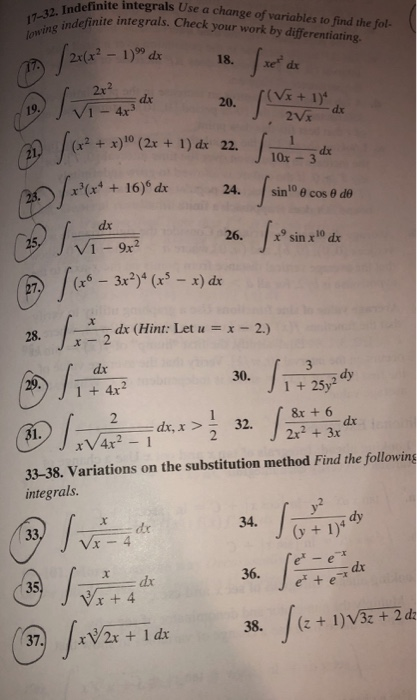 Solved 13-16. Substitution given Use the given substitution | Chegg.com