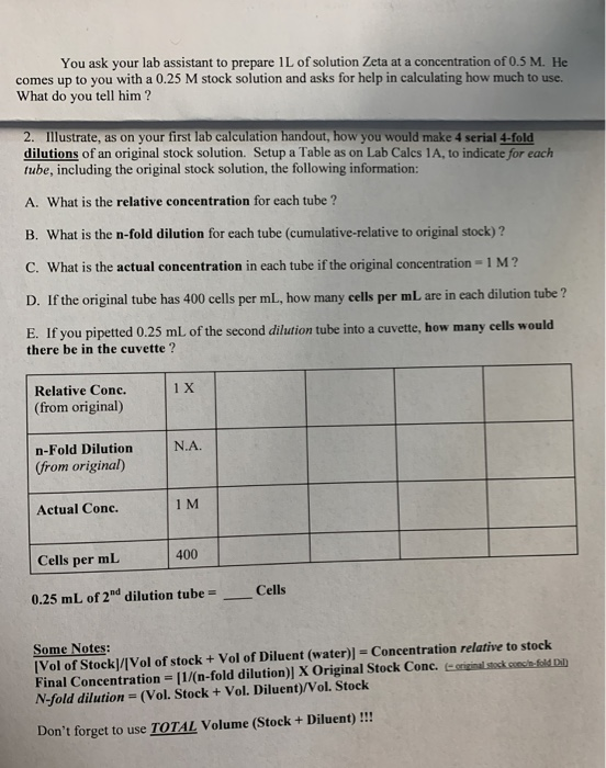 Solved You ask your lab assistant to prepare 1L of solution | Chegg.com