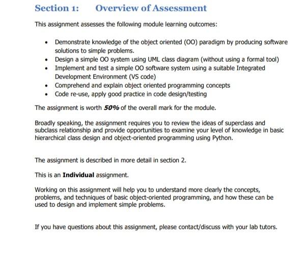 Section 1: Overview of Assessment This assignment | Chegg.com