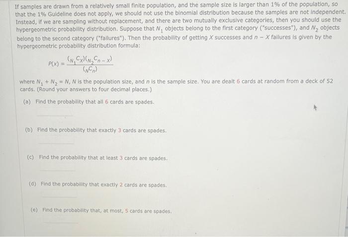Solved If samples are drawn from a relatively small finite | Chegg.com