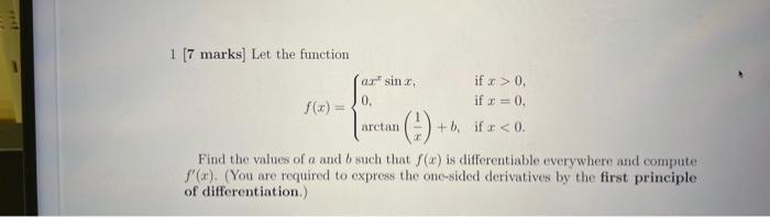 Solved 1[7 marks] Let the function | Chegg.com
