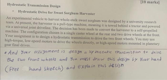 Solved Hydrostatic Transmission Design - Hydrostatic Drive | Chegg.com