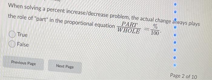 Solved When solving a percent increase/decrease problem, the | Chegg.com