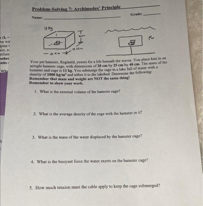 Solved Problem-Solving 7: Archimedes' Principle Name: Grade: | Chegg.com