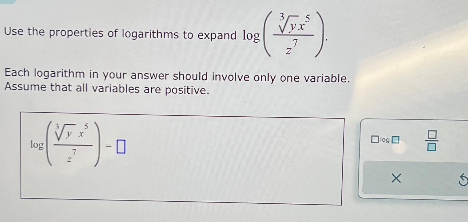 Solved Use the properties of logarithms to expand | Chegg.com