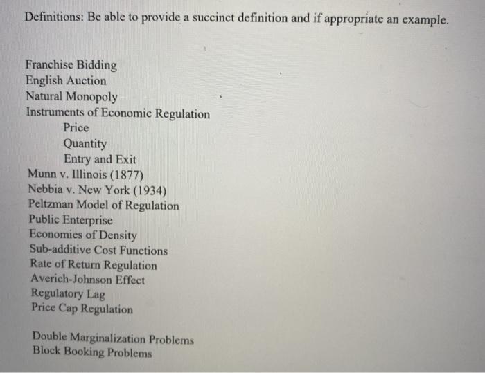 Solved Definitions: Be able to provide a succinct definition | Chegg.com