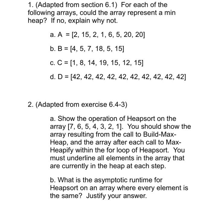 Solved 1. (Adapted from section 6.1) For each of the | Chegg.com