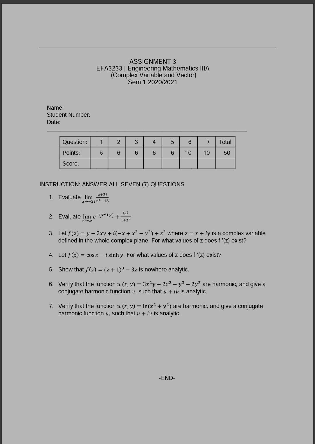 Solved Assignment 3 Efa3233 Engineering Mathematics Iiia 0125