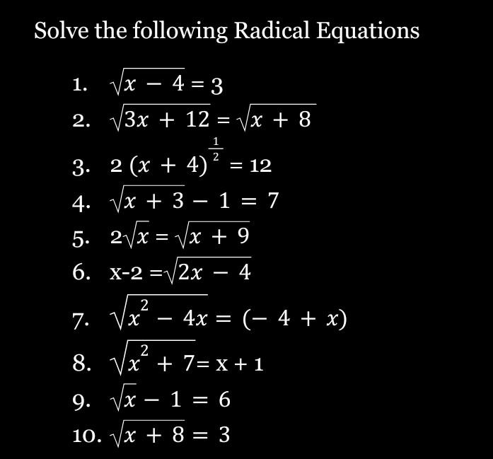 Solved solve for the following radical equations you | Chegg.com