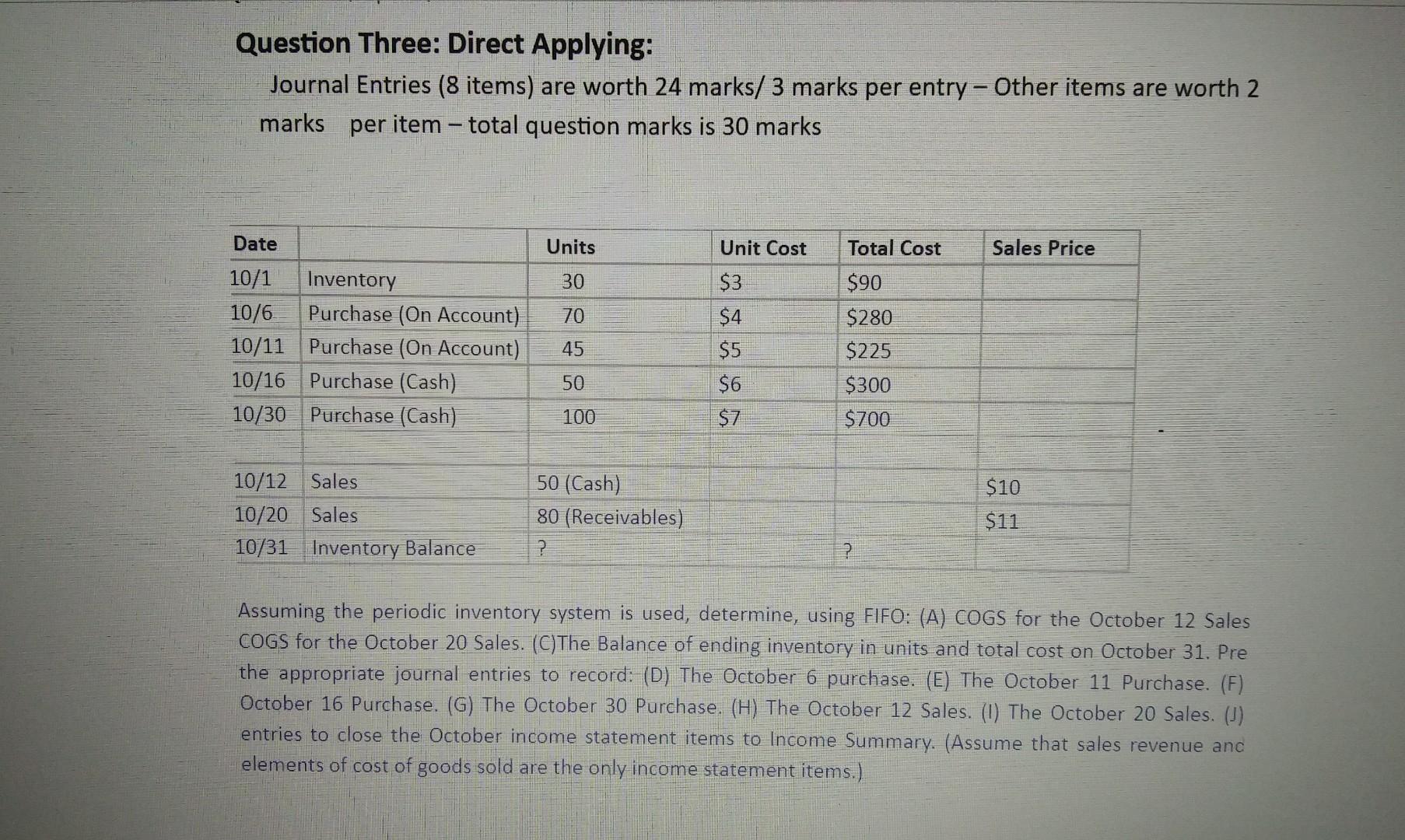 Solved Question Three: Direct Applying: Journal Entries (8 | Chegg.com