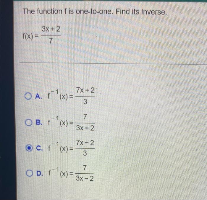 Solved The function f is one-to-one. Find its inverse. 3x + | Chegg.com