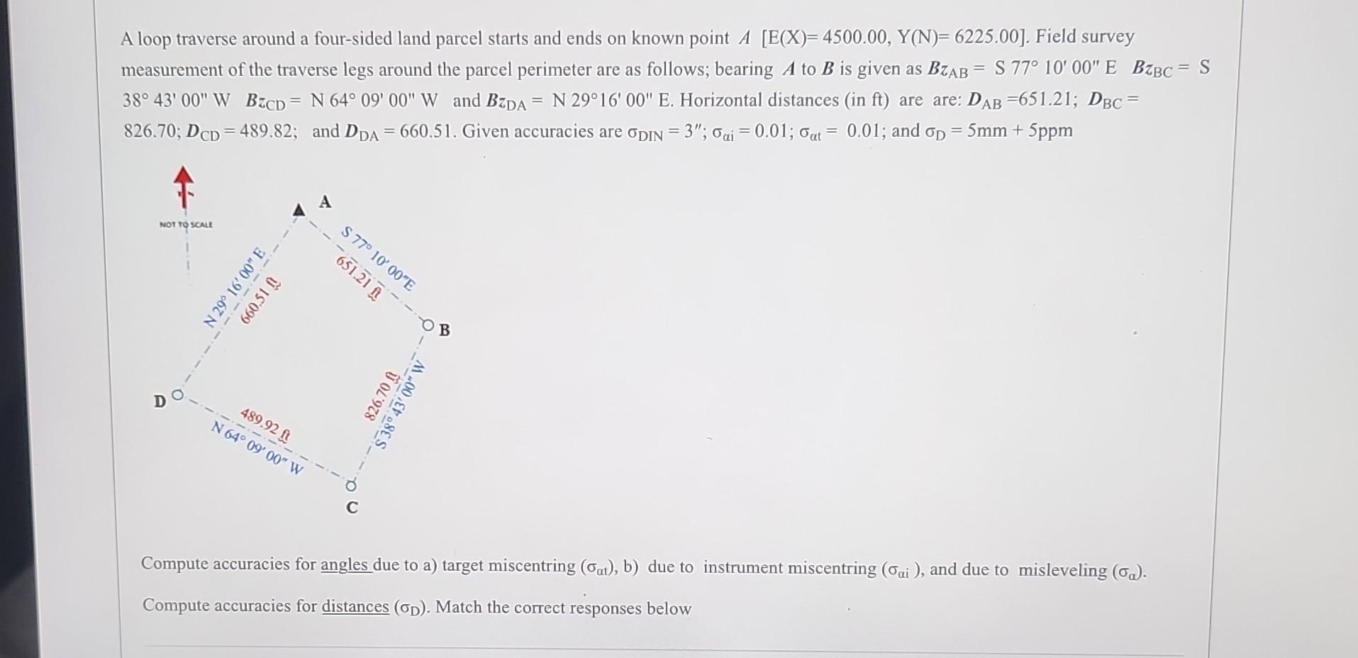 Solved A loop traverse around a four-sided land parcel | Chegg.com