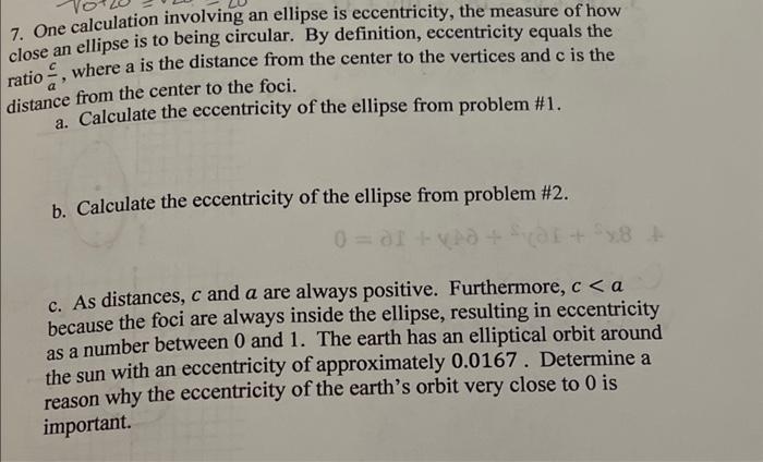 7. One calculation involving an ellipse is | Chegg.com