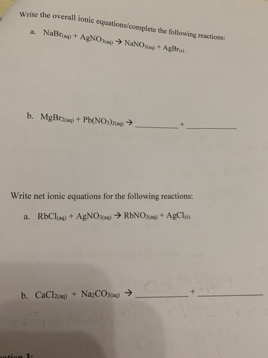 Solved Write the overall ionic equations/complete the | Chegg.com