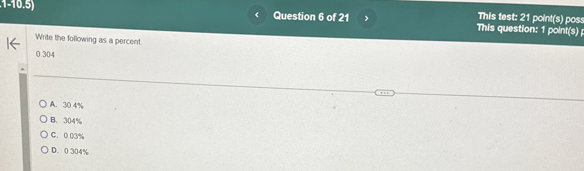 Solved Question 6 ﻿of 21This test: 21 ﻿point(s) ﻿poss This | Chegg.com