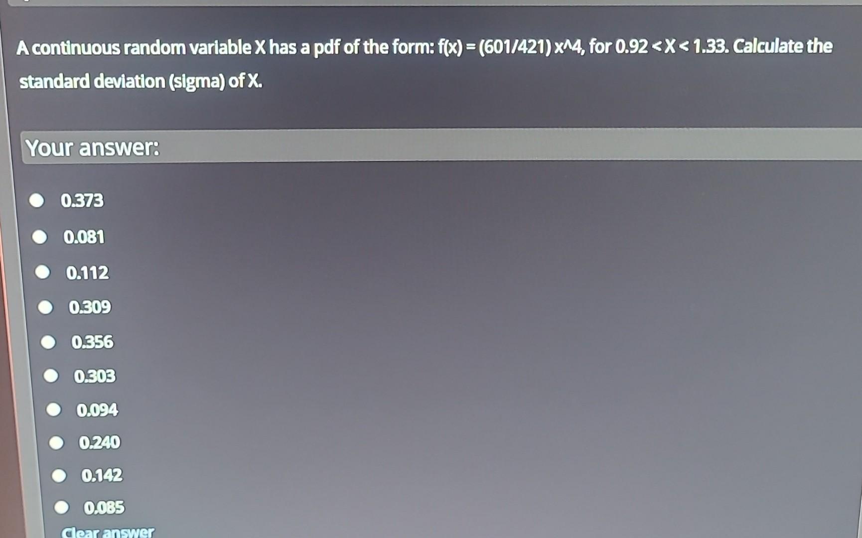 Solved A continuous random variable X has a pof of the form: | Chegg.com