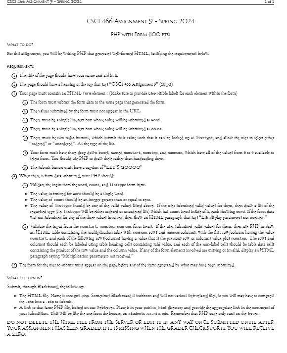 Solved CSCl 466 ﻿AssiGNMENT 9 - ﻿SPRING 2024PHP WITH FORM | Chegg.com