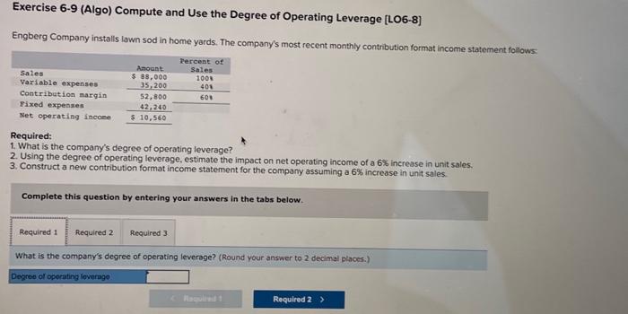 Solved Exercise 6-9 (Algo) Compute and Use the Degree of | Chegg.com