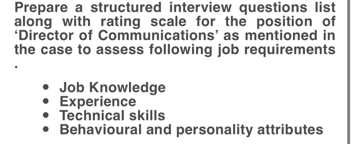 Solved Prepare a structured interview question list | Chegg.com