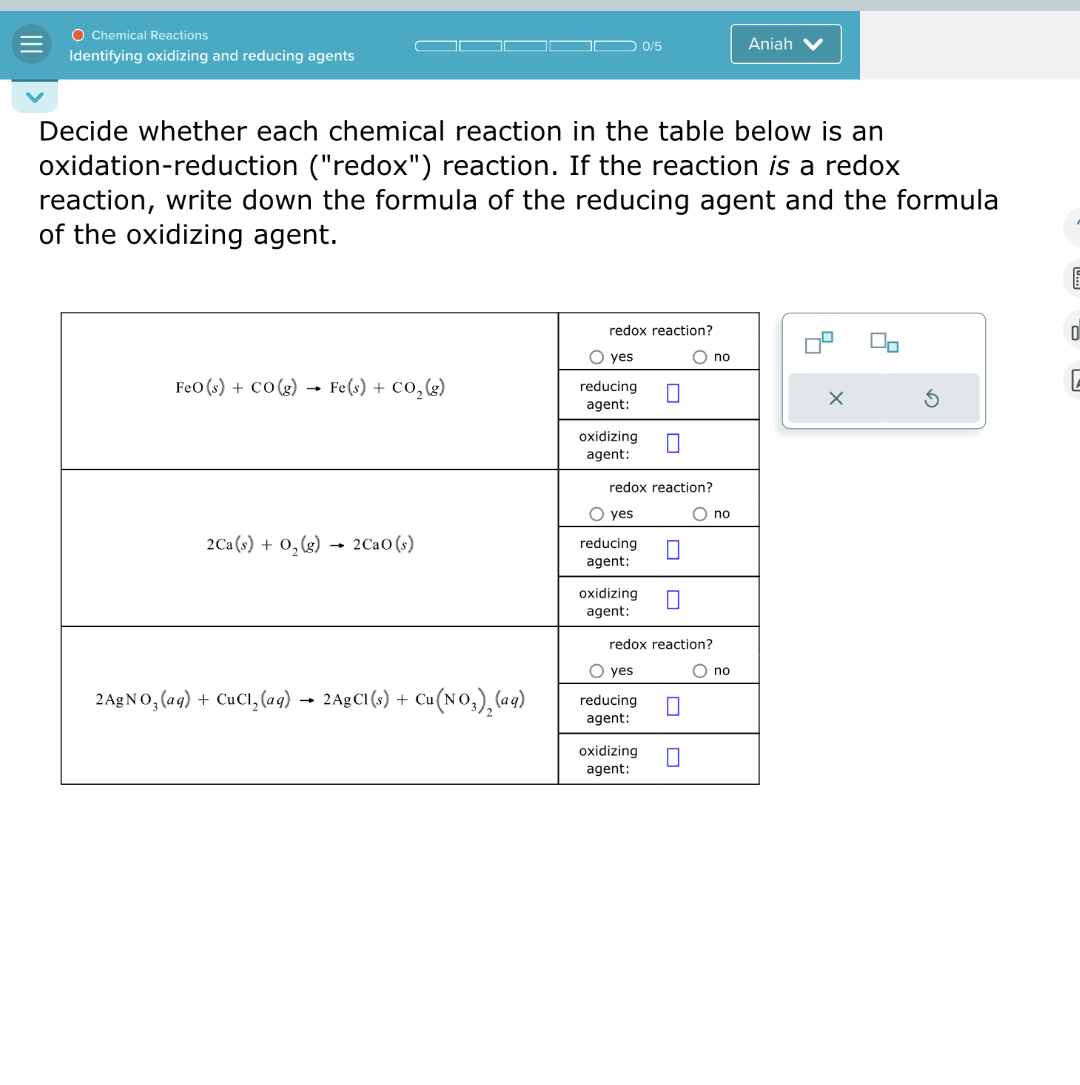 Solved Chemical ReactionsIdentifying oxidizing and reducing | Chegg.com