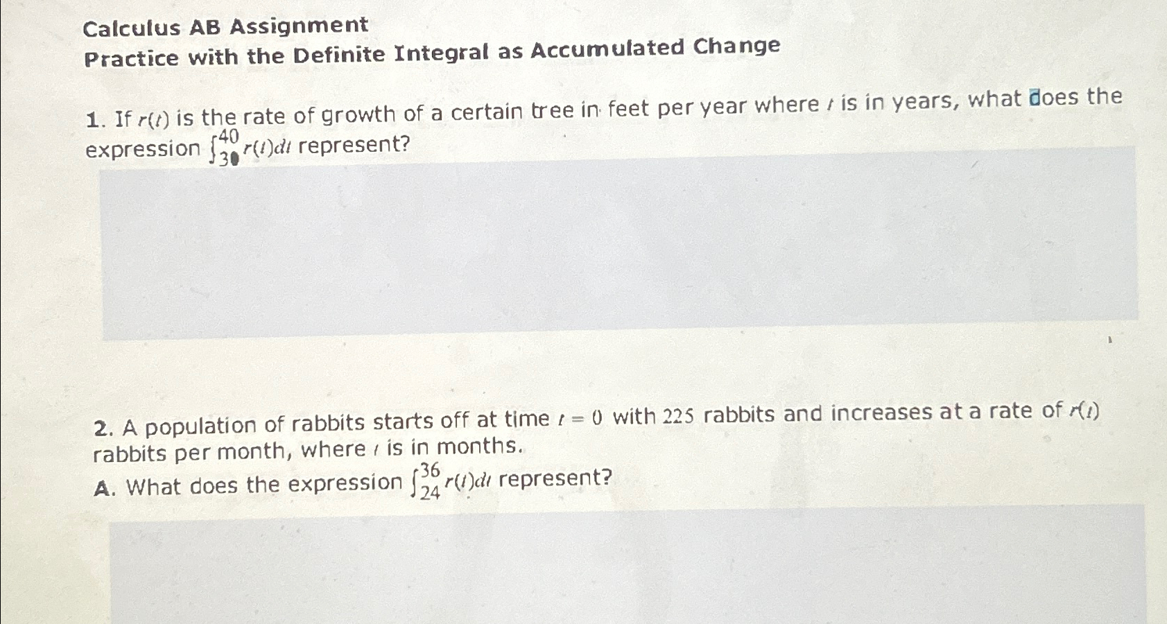 Solved Calculus Ab Assignmentpractice With The Definite 