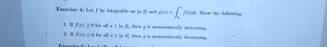 Solved Exercise 4: Let f ﻿be integrable on a,b ﻿and | Chegg.com