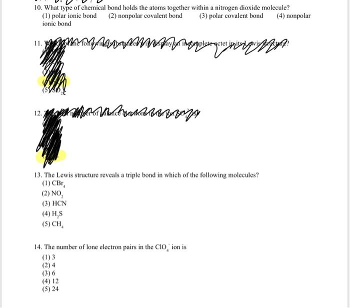 Solved 10. What type of chemical bond holds the atoms | Chegg.com