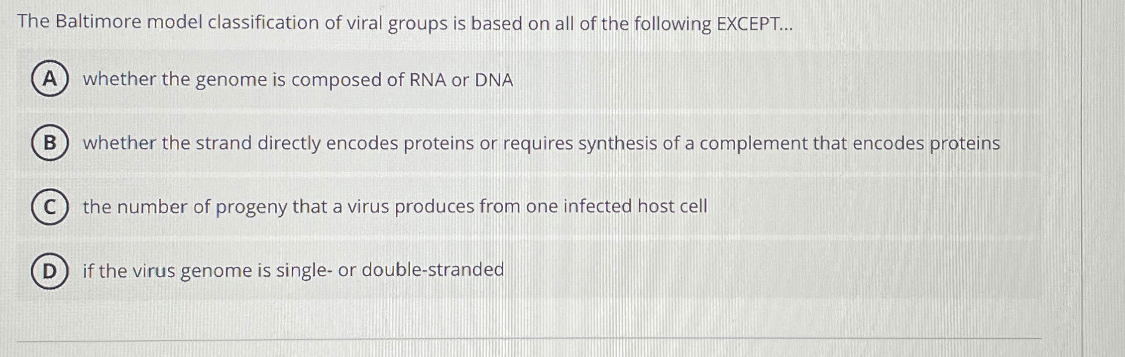 Solved The Baltimore model classification of viral groups is | Chegg.com