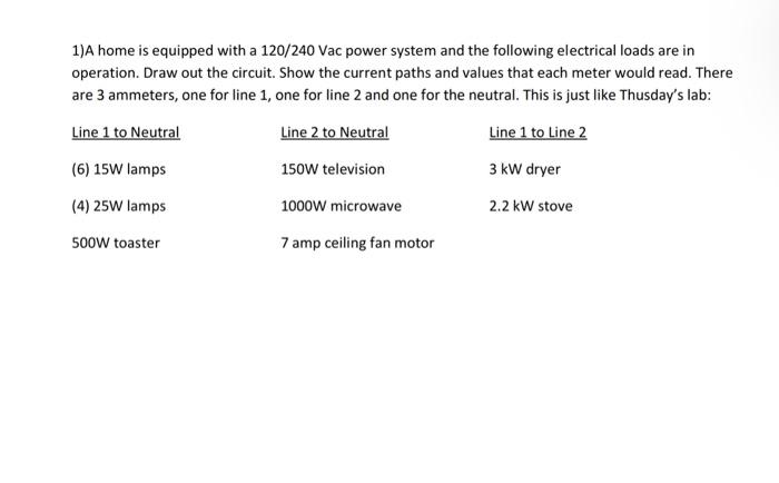 Solved 1)A home is equipped with a 120/240 Vac power system | Chegg.com