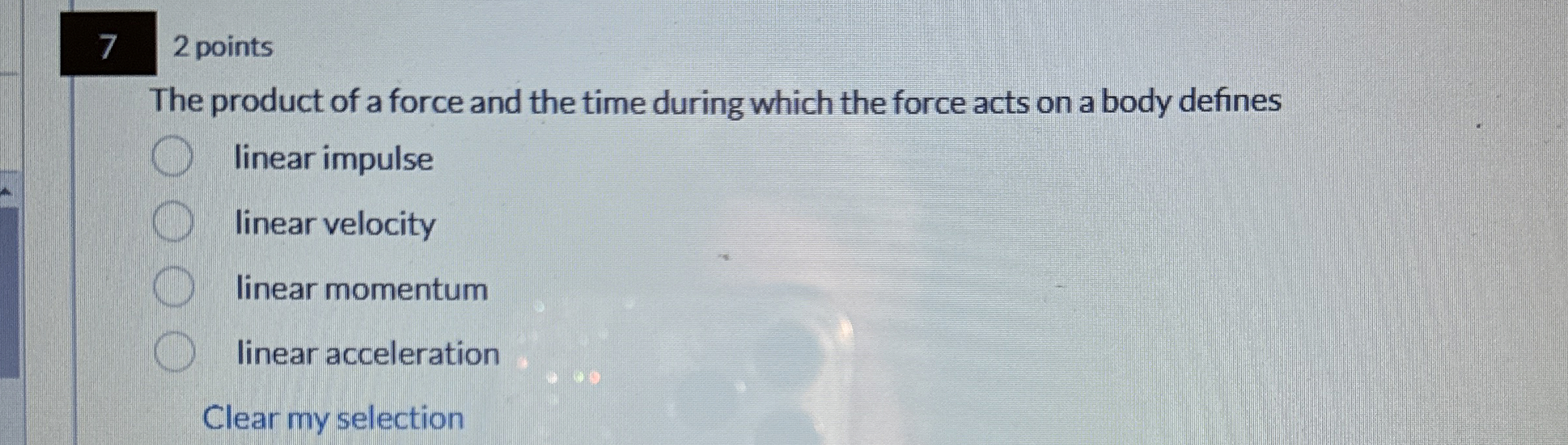 Solved 72 ﻿pointsThe product of a force and the time during | Chegg.com