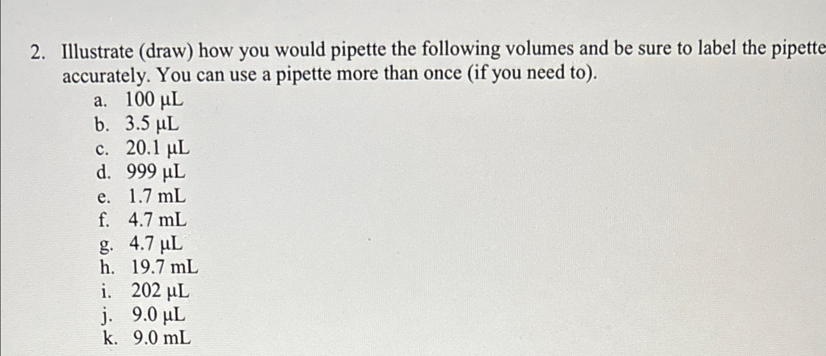 Solved Illustrate (draw) how you would pipette the following | Chegg.com