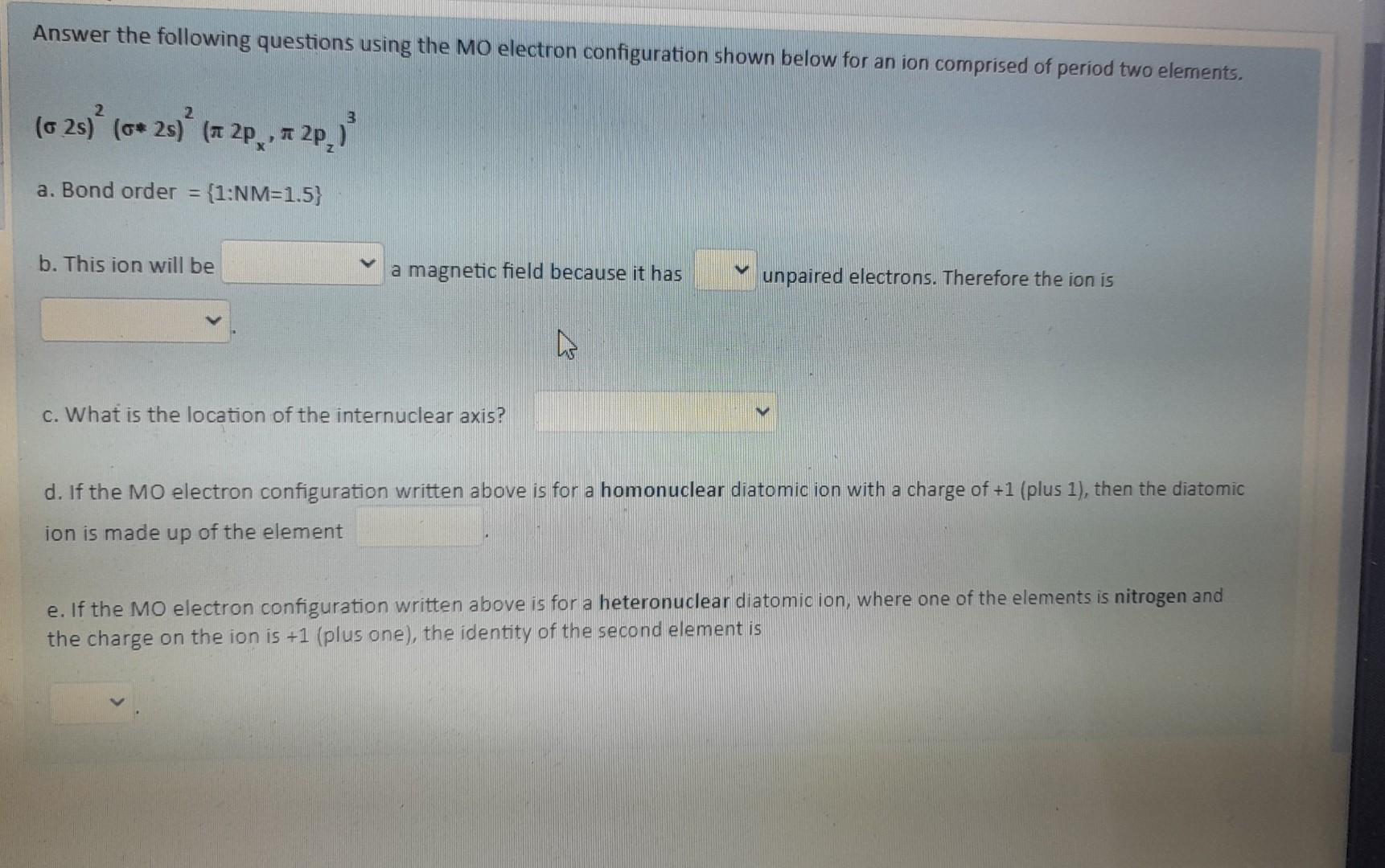 Solved Answer the following questions using the MO electron | Chegg.com