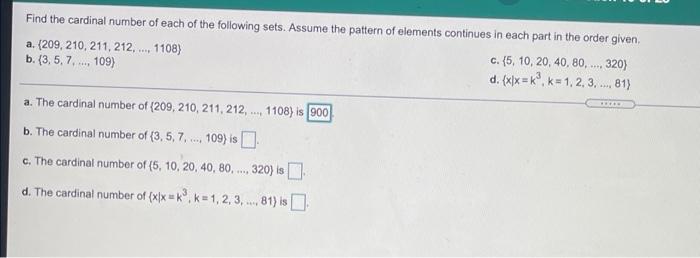 Solved Find the cardinal number of each of the following | Chegg.com